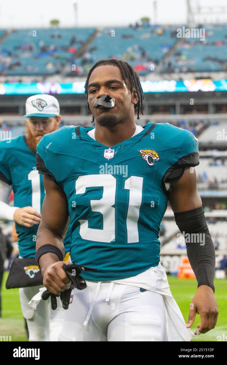 Jacksonville Jaguars running back Keilan Robinson (31) walks off the ...