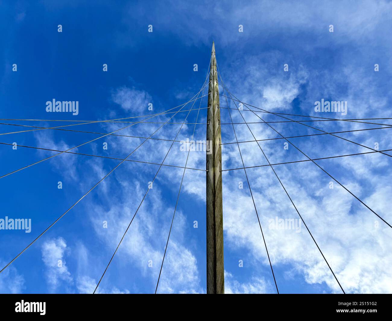 Detail of supports for Trinity pedestrian suspension bridge over over ...