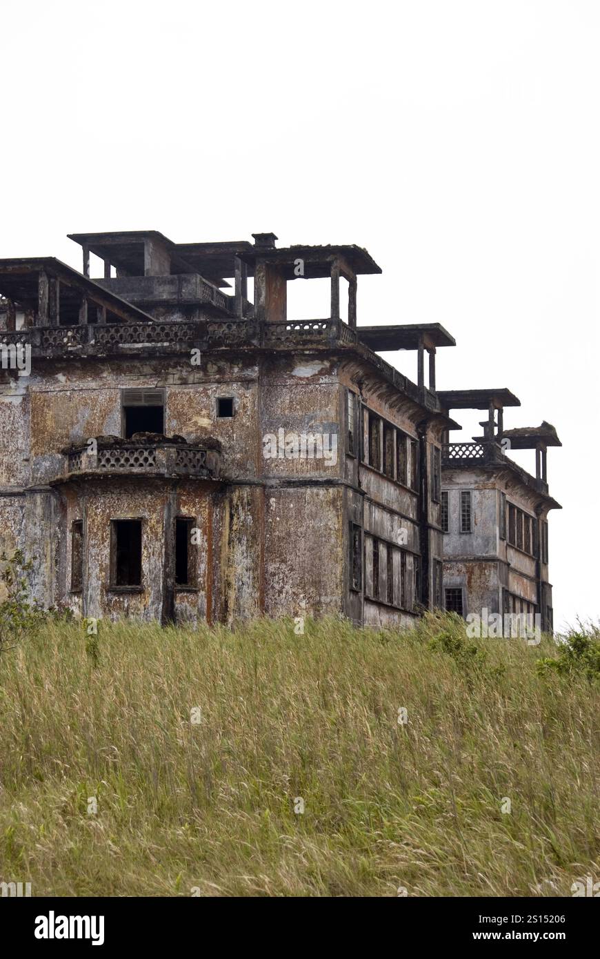 The ruins of the Bokor Palace Hotel & Casino at Bokor Hill Station, an ...
