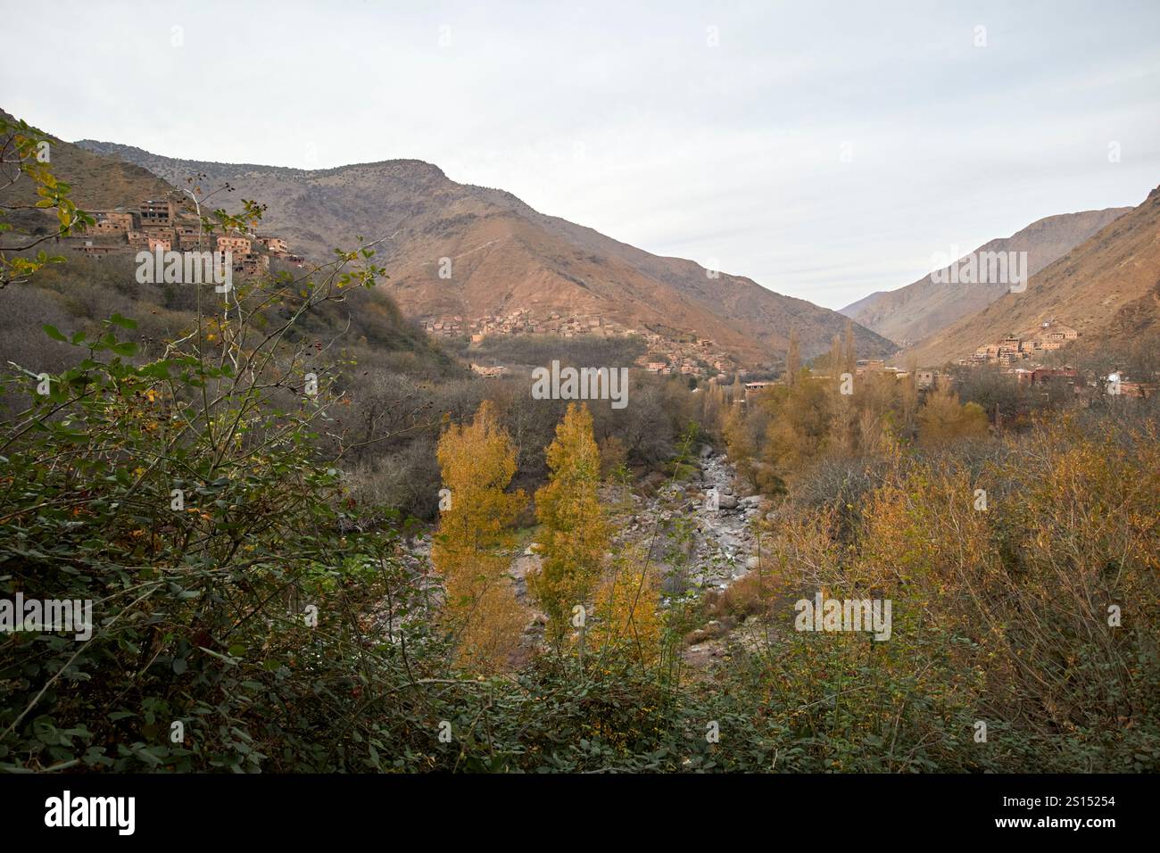 looking along the imlil valley walking route in the foothills of the ...