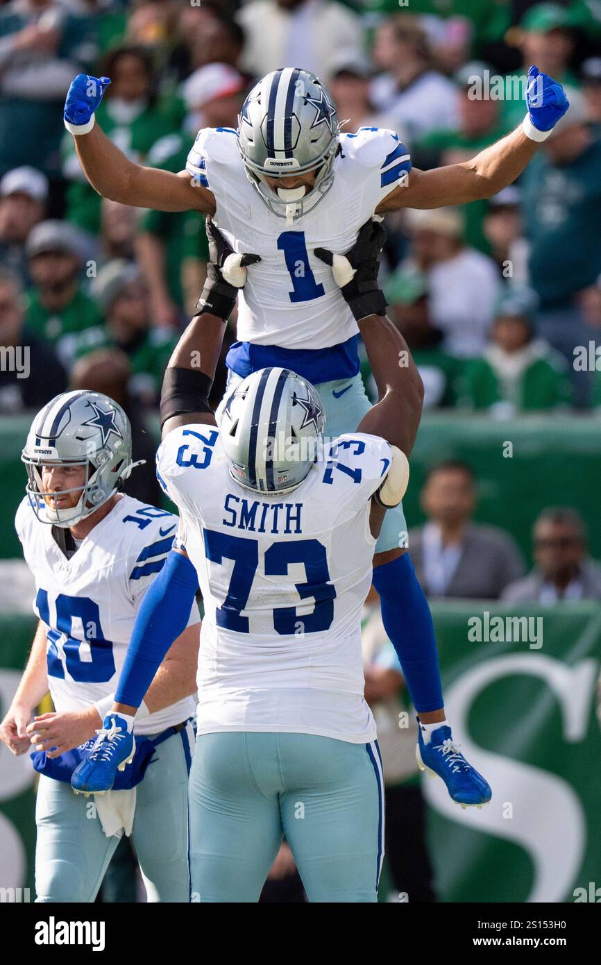 Dallas Cowboys wide receiver Jalen Tolbert (1) reacts to the touchdown ...