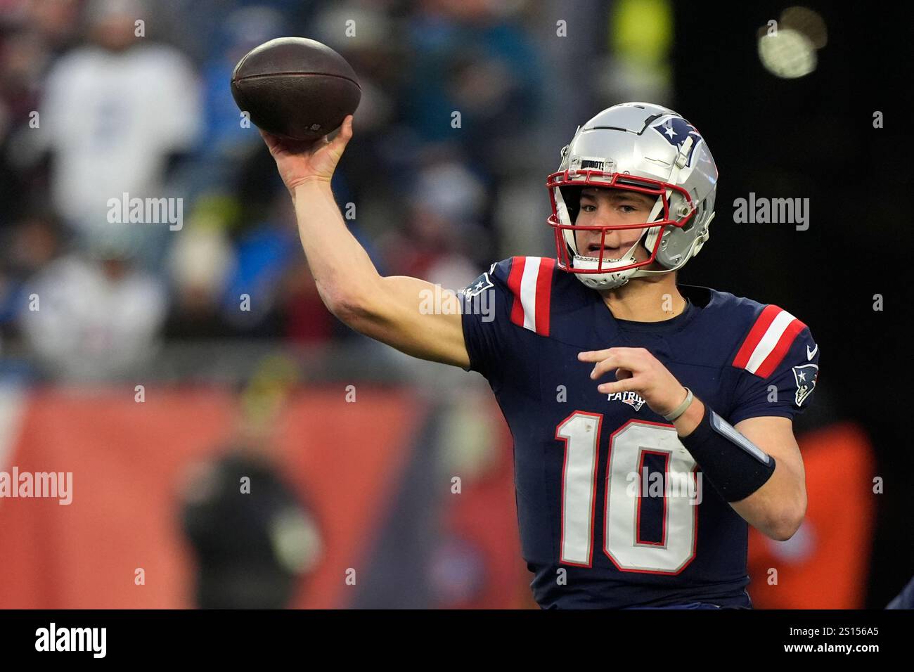 New England Patriots quarterback Drake Maye (10) passes during the ...