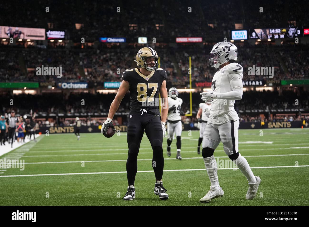 New Orleans Saints tight end Foster Moreau (87) celebrates his ...
