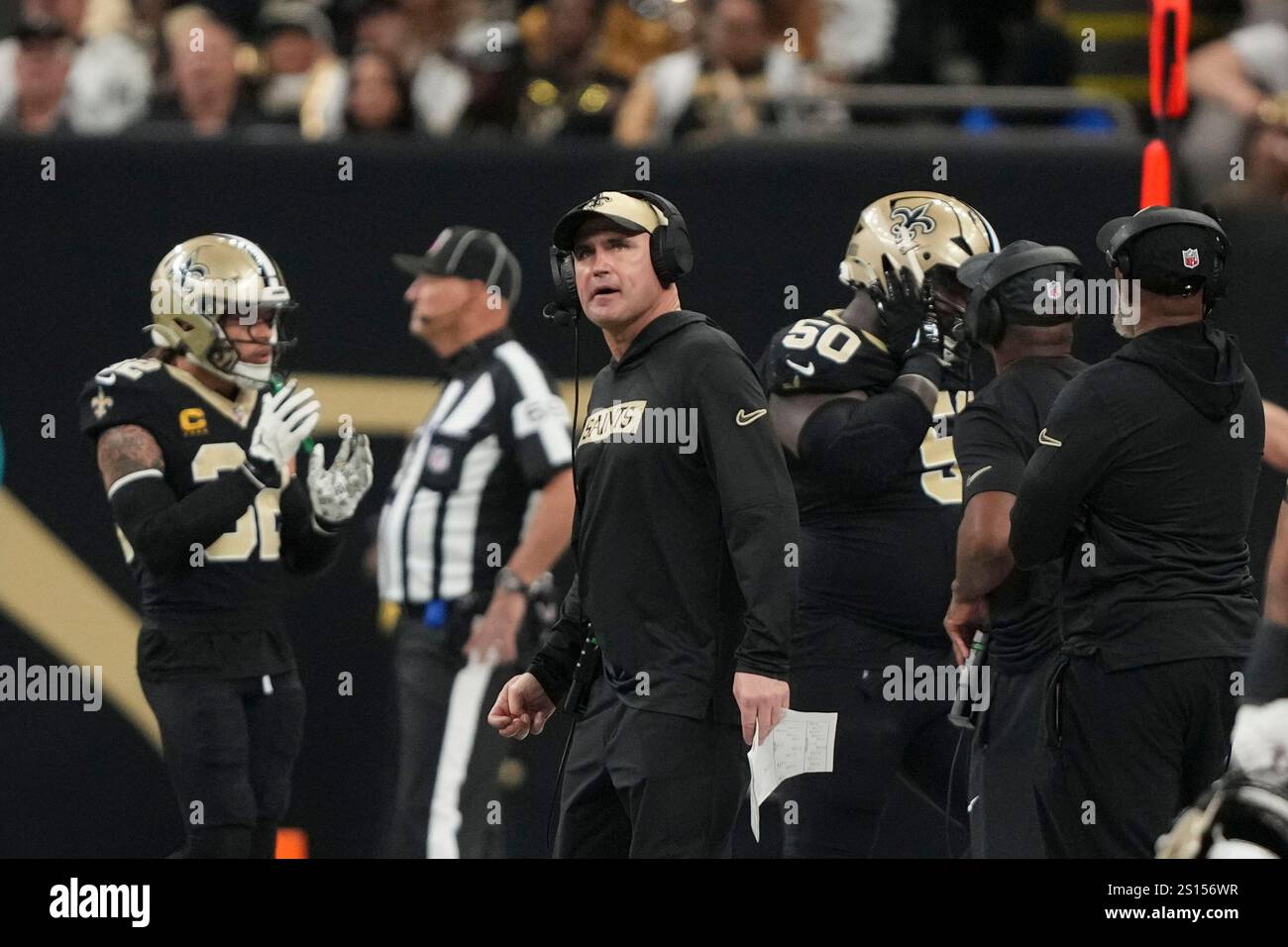 New Orleans Saints interim head coach Darren Rizzi watches from the ...
