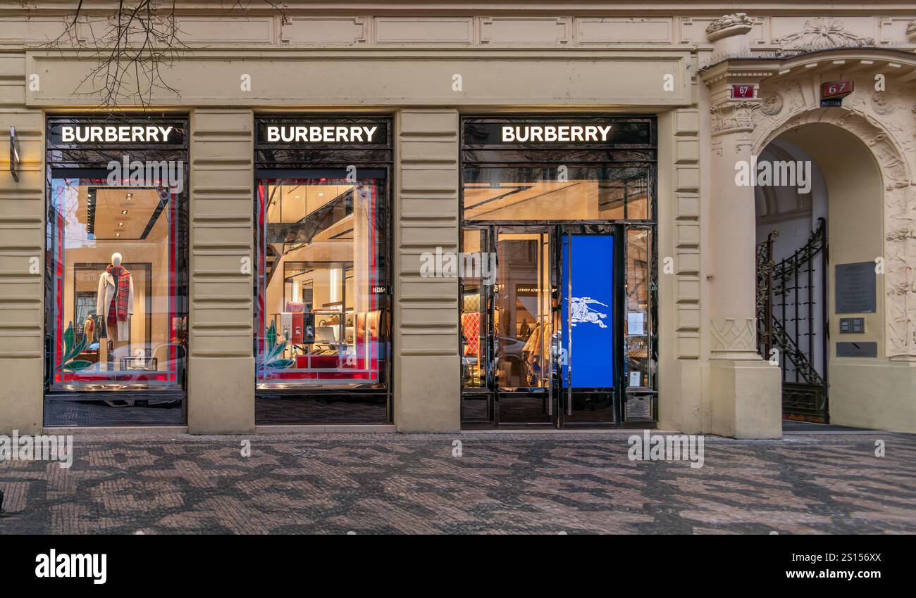 Prague, Czech Republic - December 20, 2024: Burberry clothing boutique ...