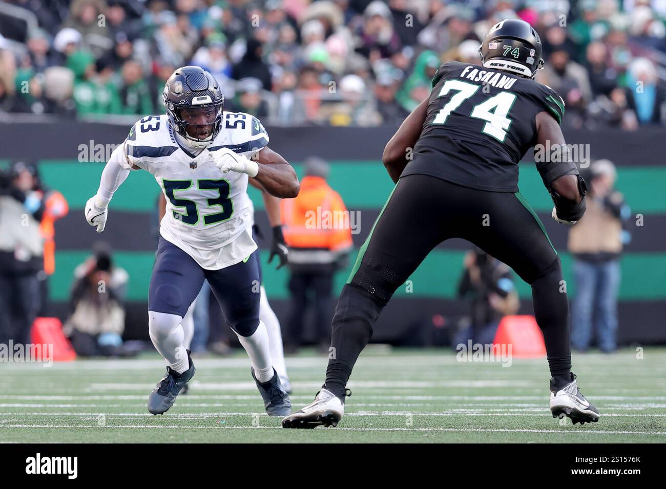 Seattle Seahawks linebacker Boye Mafe (53) in action against New York ...