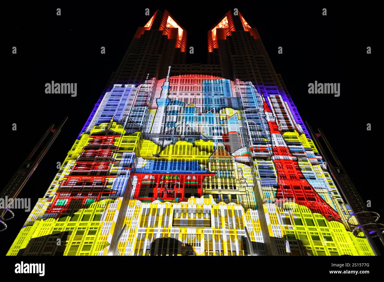 Tokyo, Japan. 31st Dec, 2024. A projection mapping is displayed on the ...