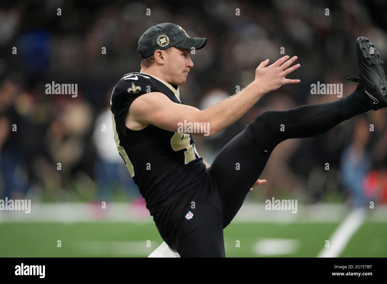 New Orleans Saints punter Matthew Hayball (43) warms up before an NFL ...