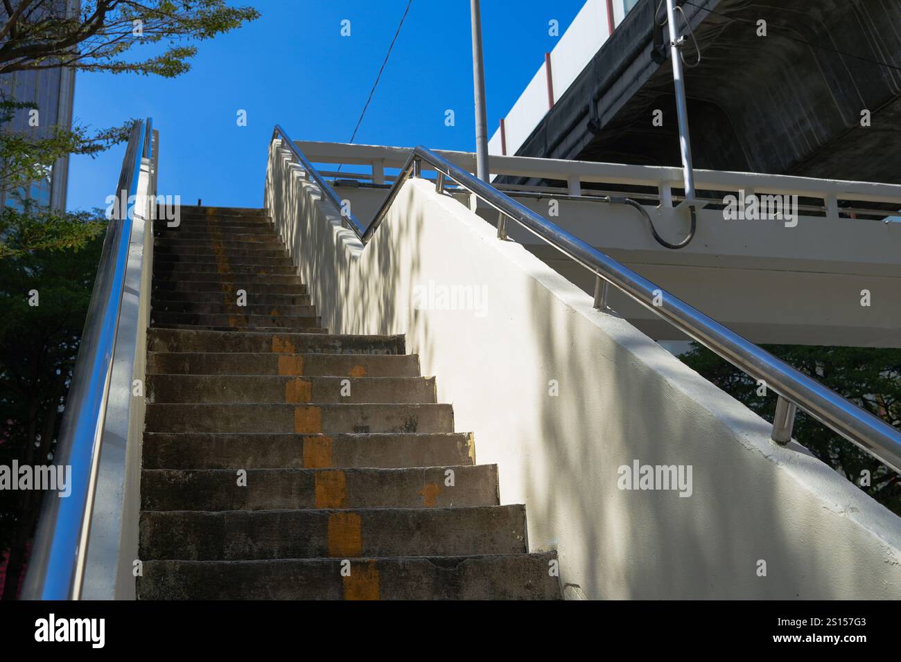 Stairs old concrete. Bridge over the highway. Pedestrian crossing ...