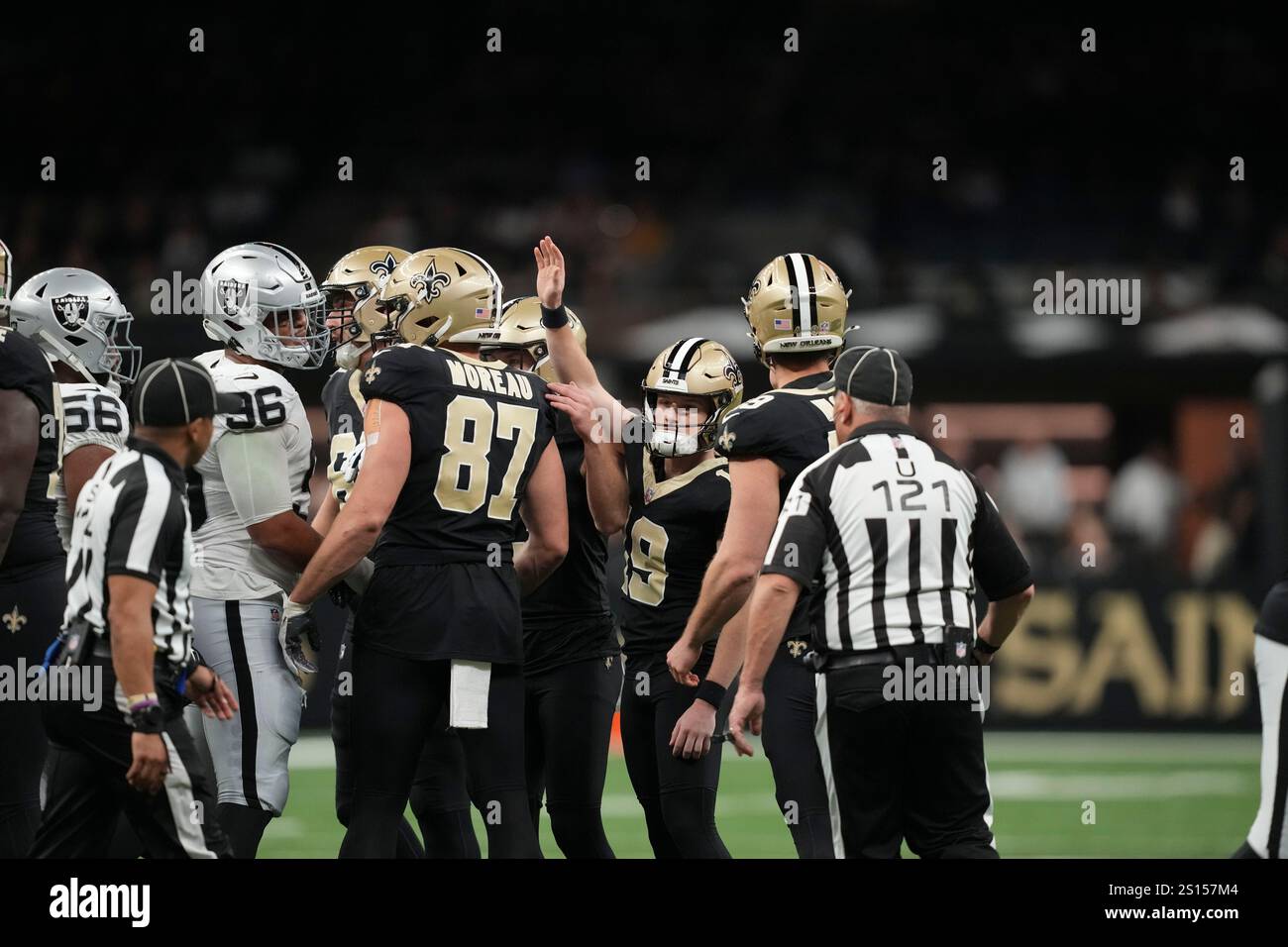 New Orleans Saints place kicker Blake Grupe (19) celebrates his field ...