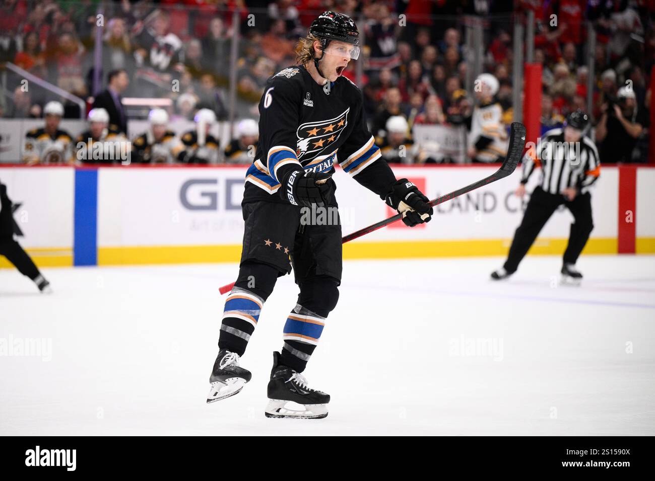 Washington Capitals defenseman Jakob Chychrun (6) celebrates his goal ...
