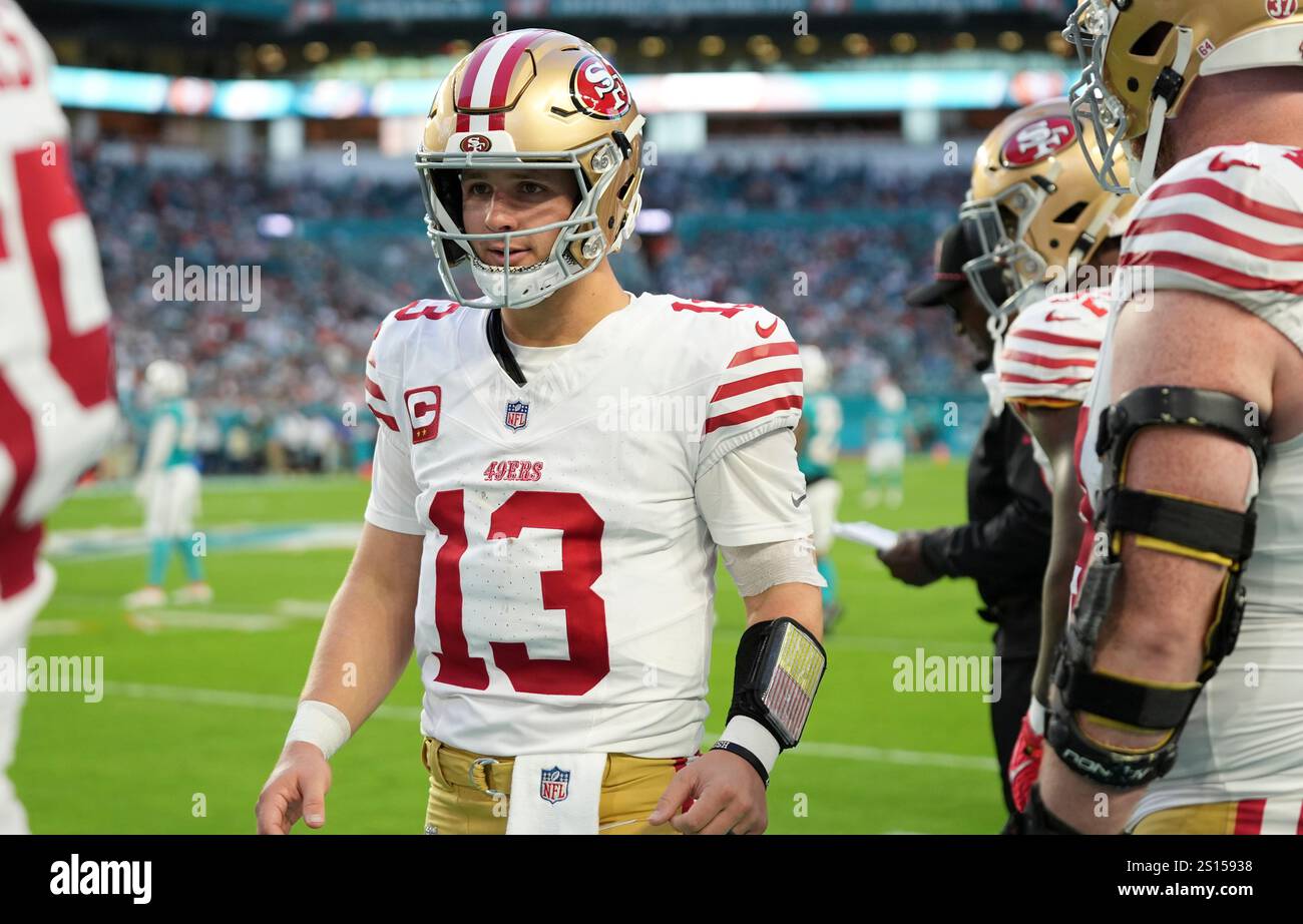 San Francisco 49ers quarterback Brock Purdy (13) walks on the sideline ...