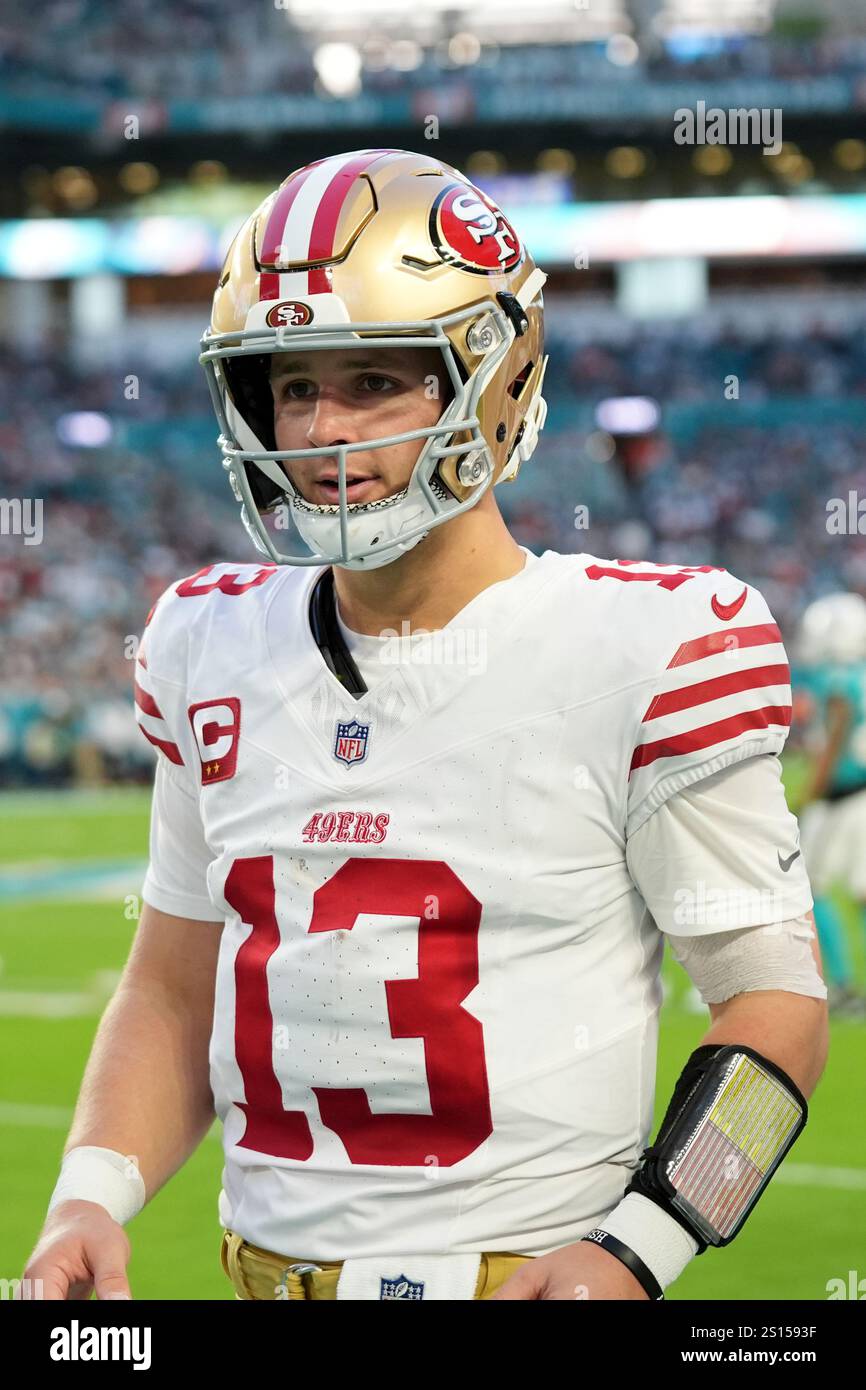 San Francisco 49ers quarterback Brock Purdy (13) walks on the sideline ...