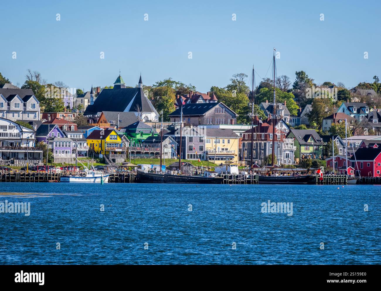 Waterfront of the colorful town of Lunenburg, Nova Scotia Canada across ...