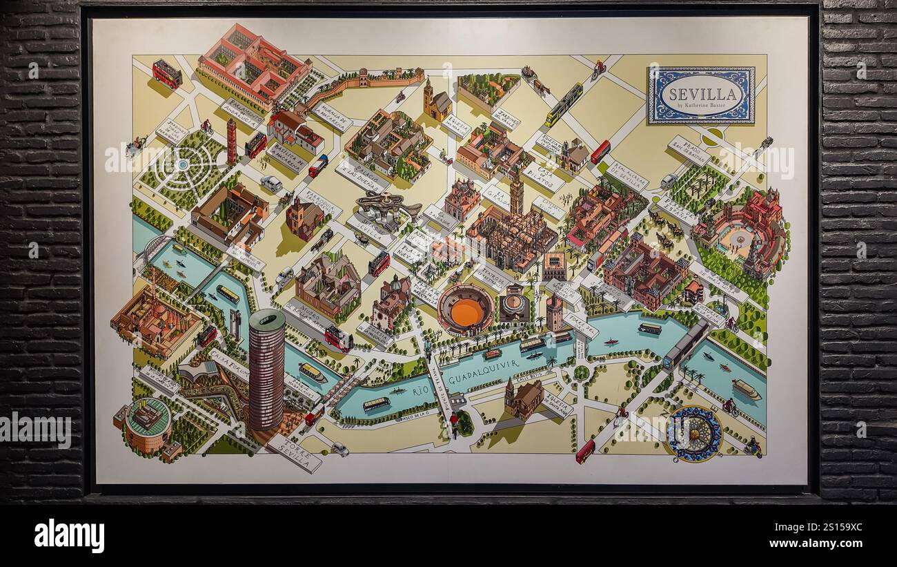 Hand Drawn Map of Seville, Spain Stock Photo - Alamy