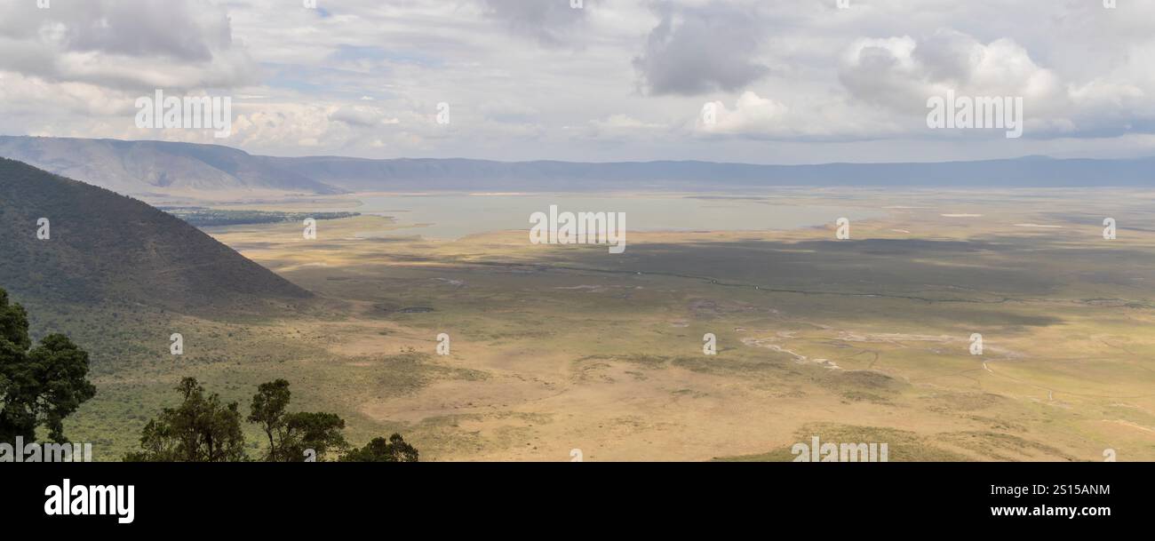 Panoramic view of Ngorongoro Crater in Tanzania East Africa Stock Photo ...