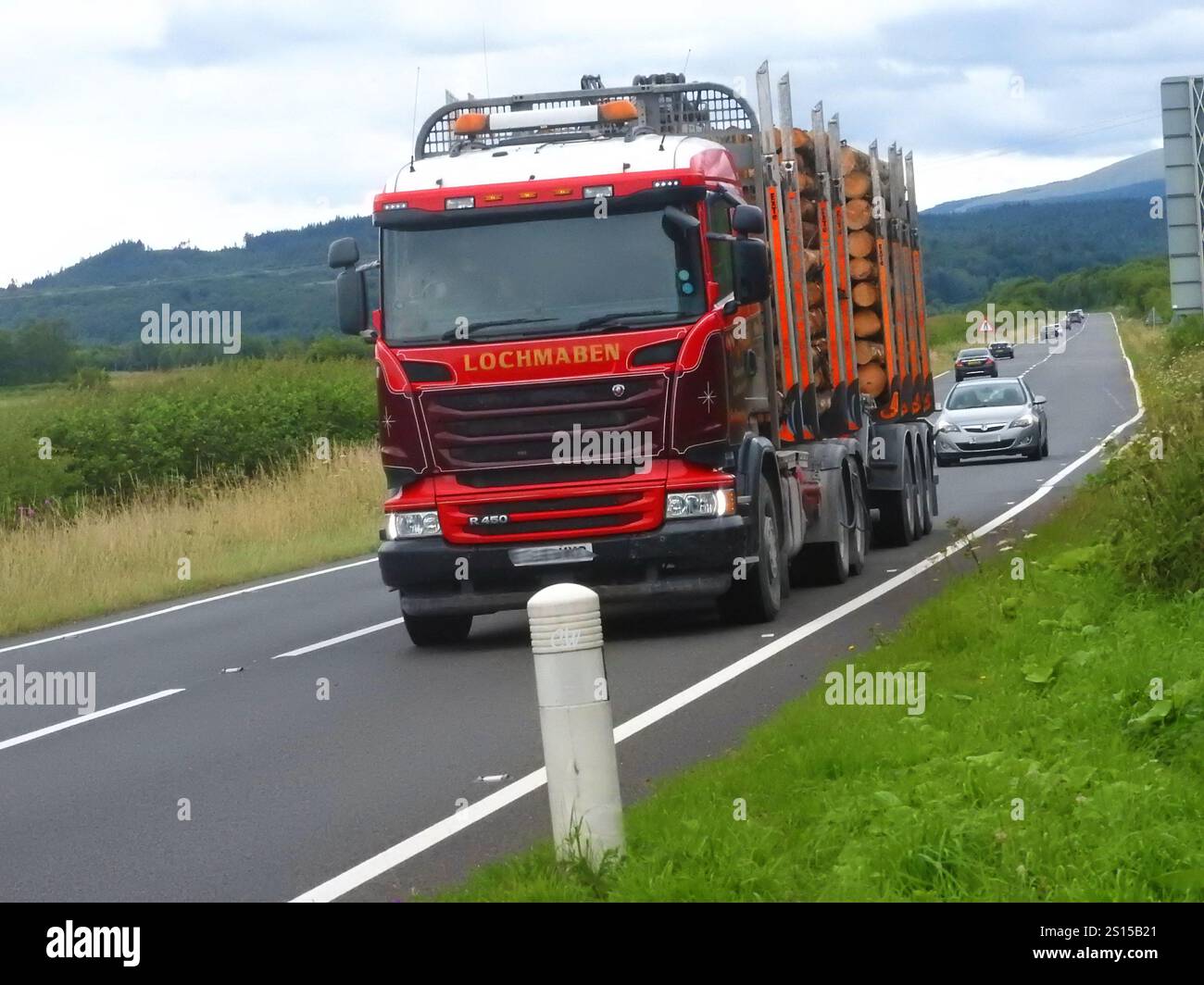 A Lochmaben -Scania R450 timber carrying truck on the A75, Scotland ...