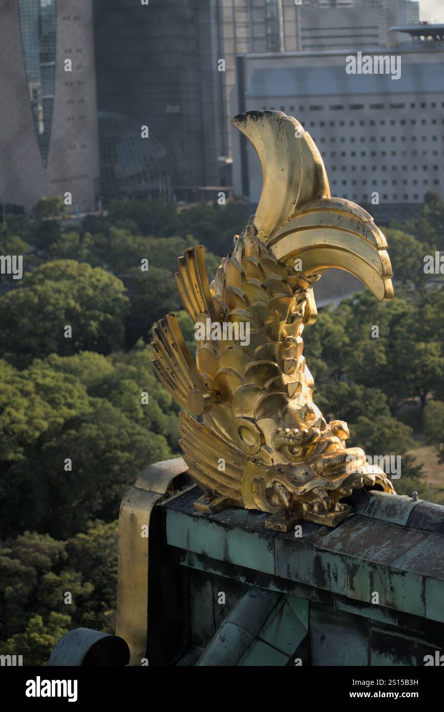 Osaka castle's gold fish statue, a symbol of strength. Taken in Aug ...
