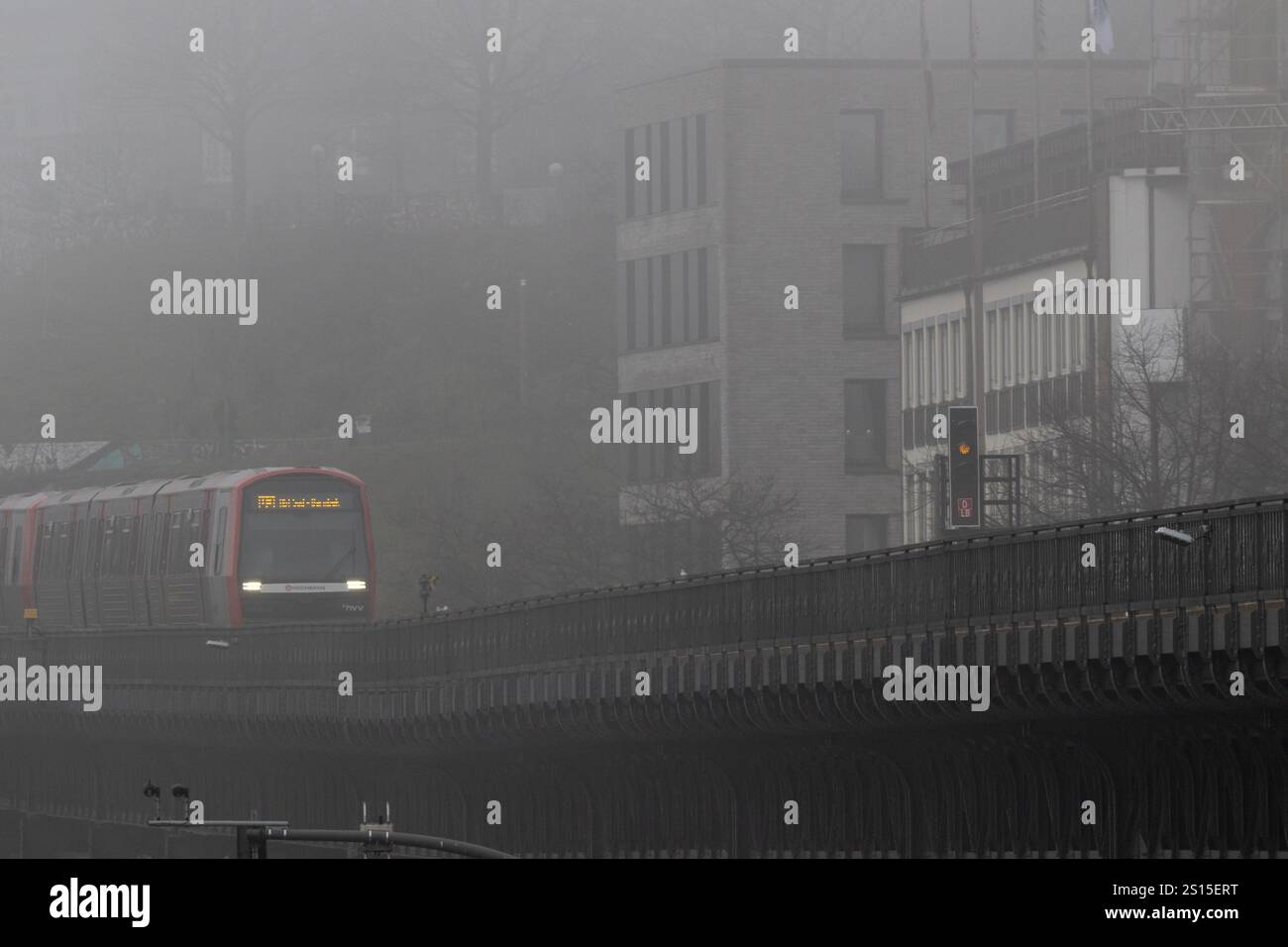 Weather, heavy fog in winter, underground line U3 in the fog at the ...