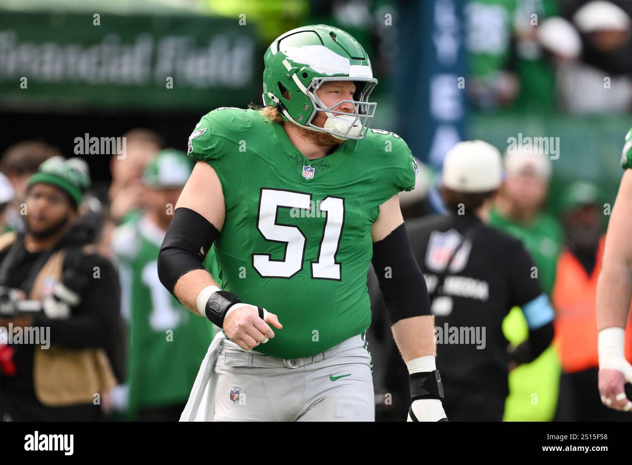 Philadelphia Eagles center Cam Jurgens (51) looks on during pre-game ...