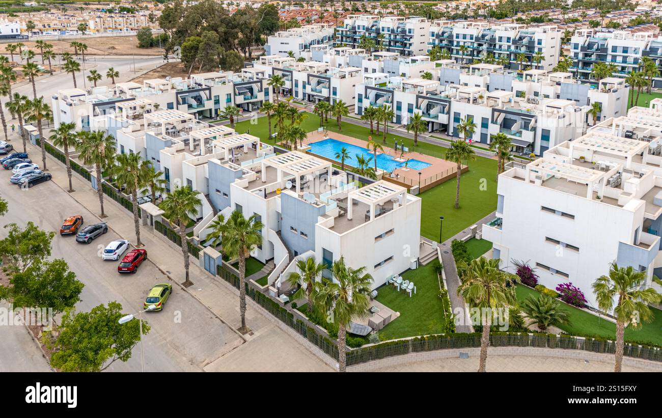 Aerial view of a stylish residential community in Costa Blanca, Spain ...