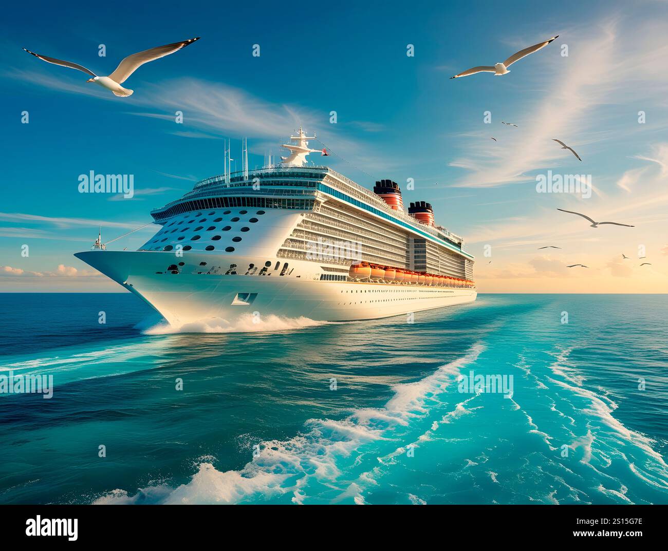 A large cruise ship in the ocean. Beautiful seascape. Luxury cruise ...