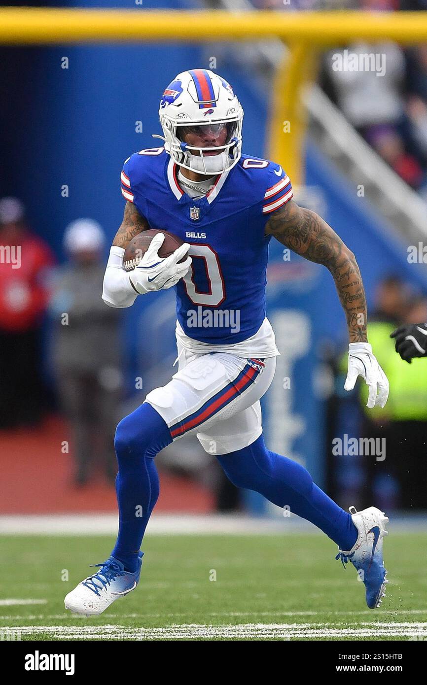 Buffalo Bills wide receiver Keon Coleman (0) runs with the ball during ...