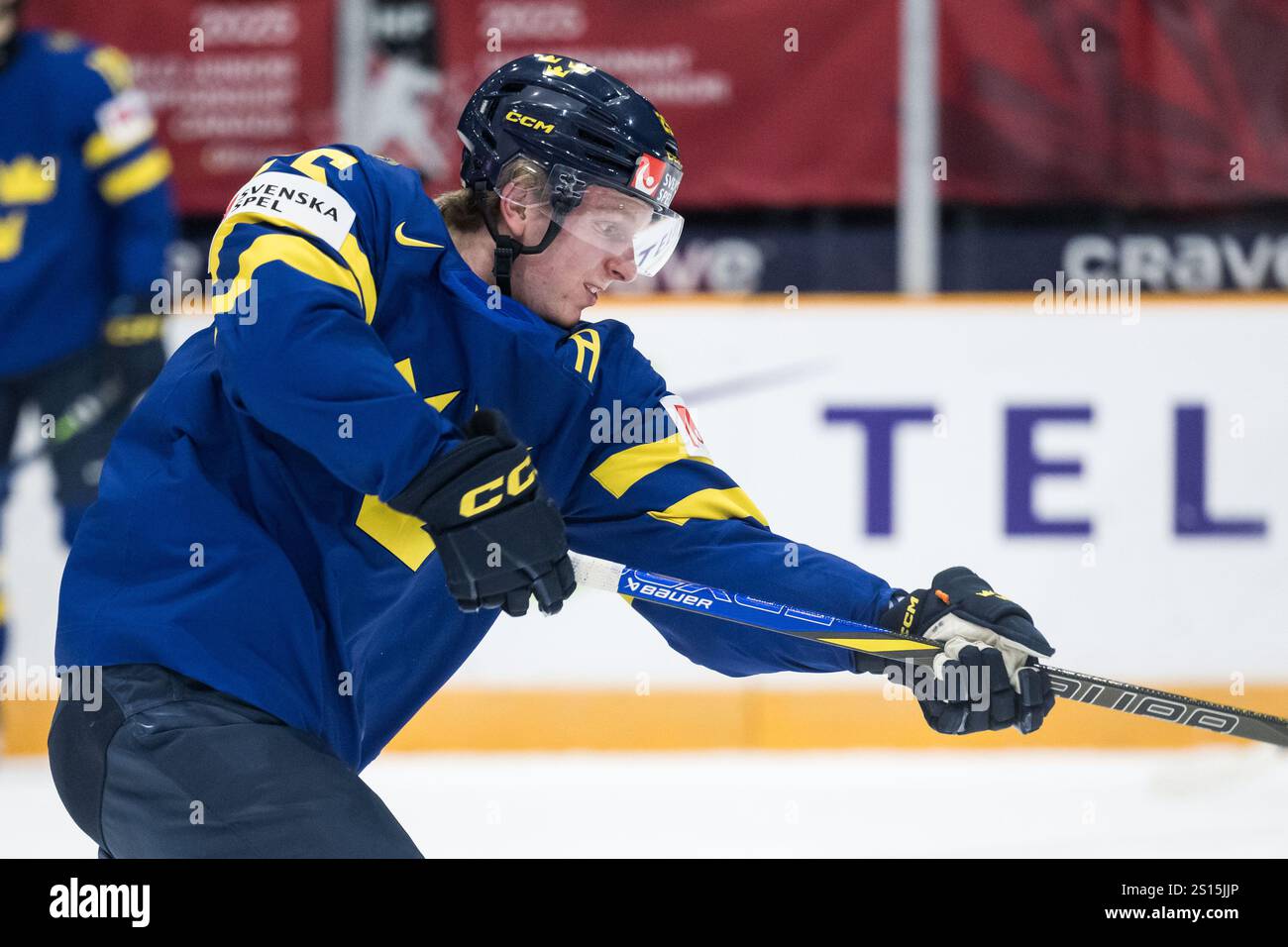 Otto Stenberg of, Sweden. , . ahead of the 2025 IIHF World Junior ...