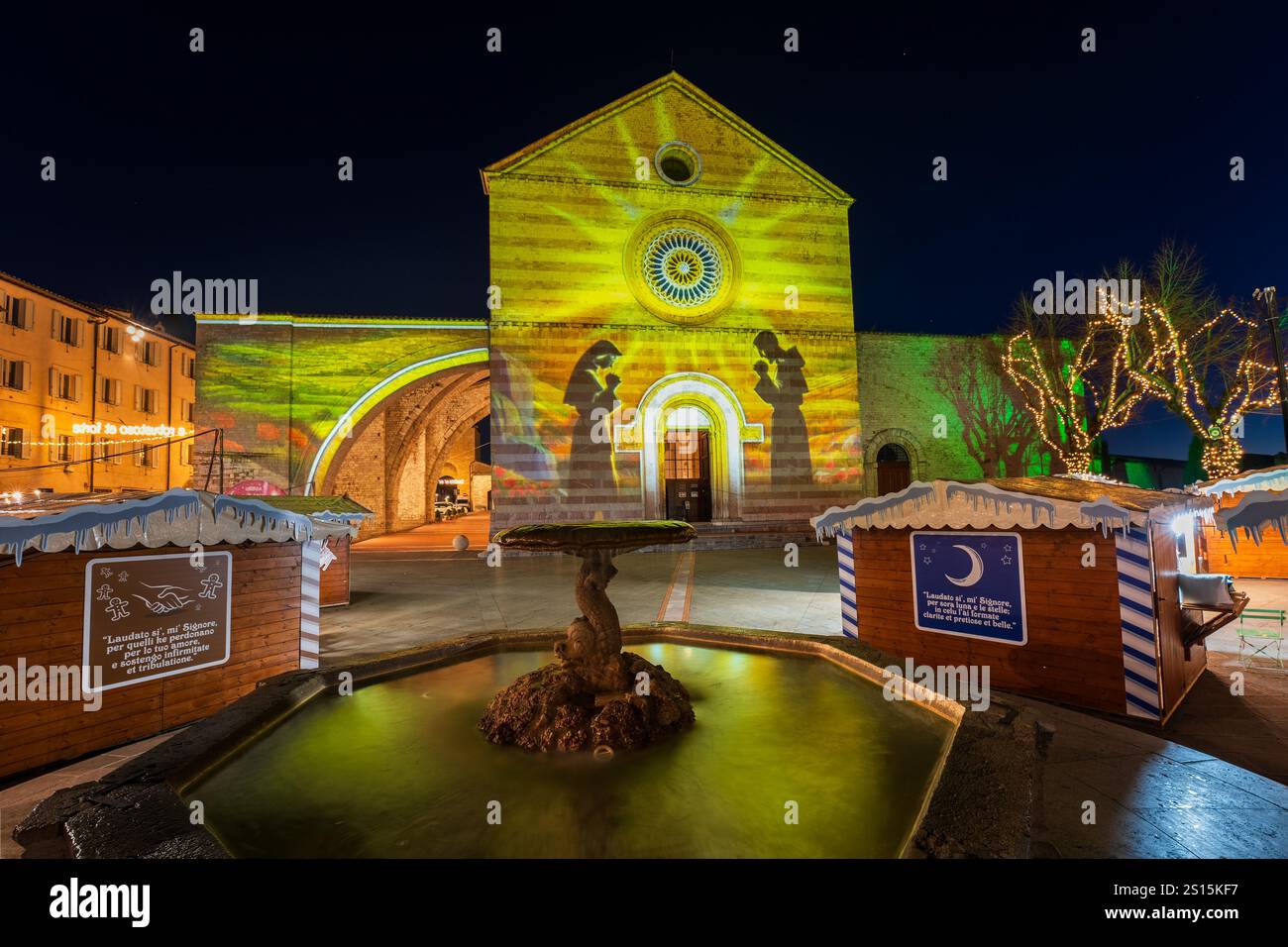 Assisi, Umbria, Italy. Church of Santa Chiara. Video mapping with the ...