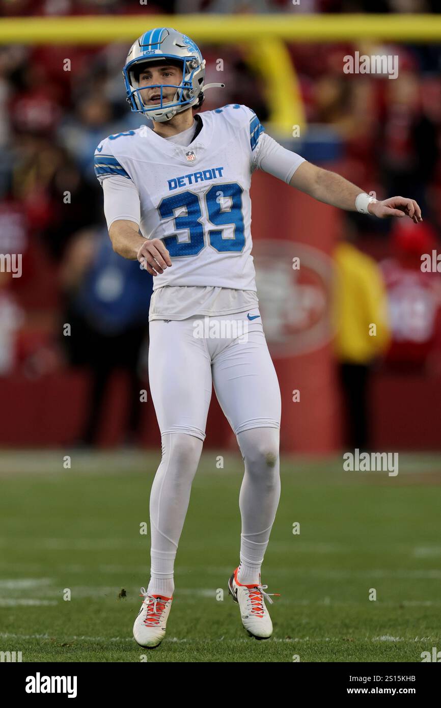 Detroit Lions place kicker Jake Bates (39) warms up during an NFL ...