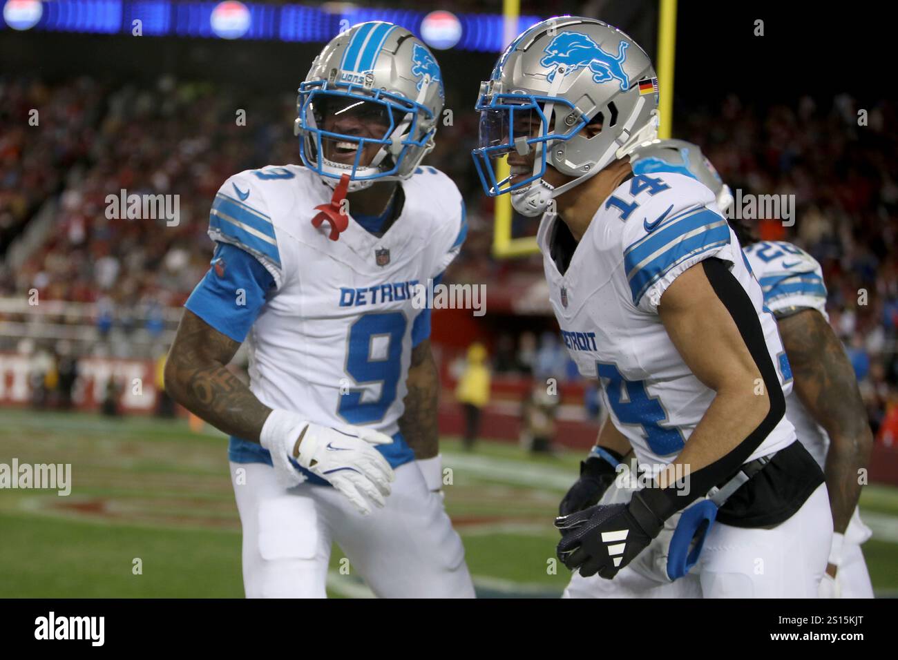 Detroit Lions wide receiver Amon-Ra St. Brown (14) celebrates with wide ...