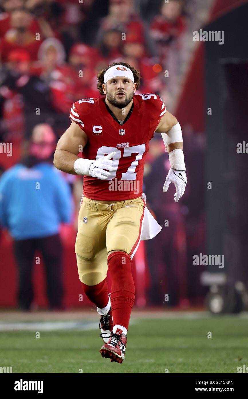 San Francisco 49ers defensive end Nick Bosa (97) runs onto the field ...