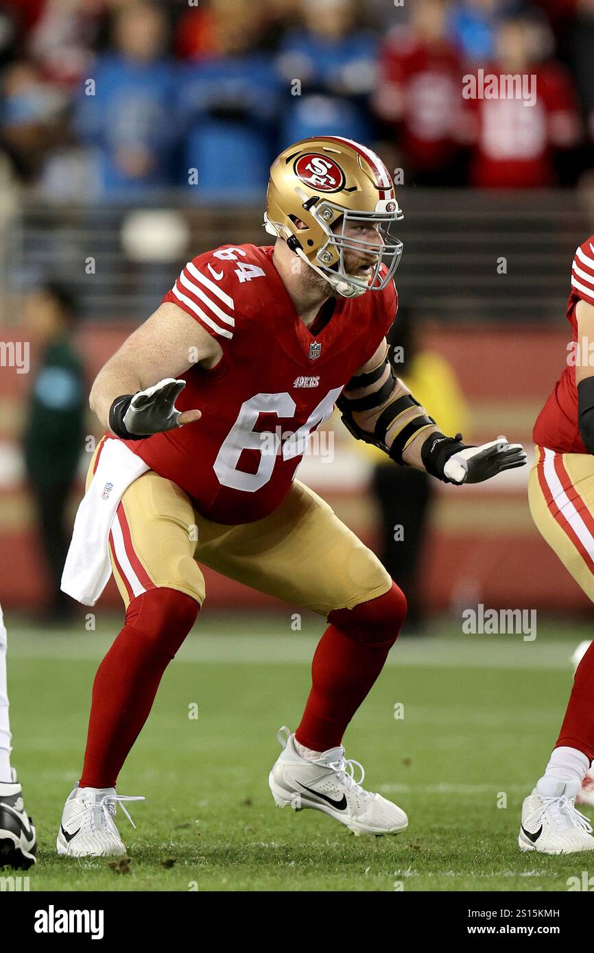 San Francisco 49ers center Jake Brendel (64) blocks during an NFL ...