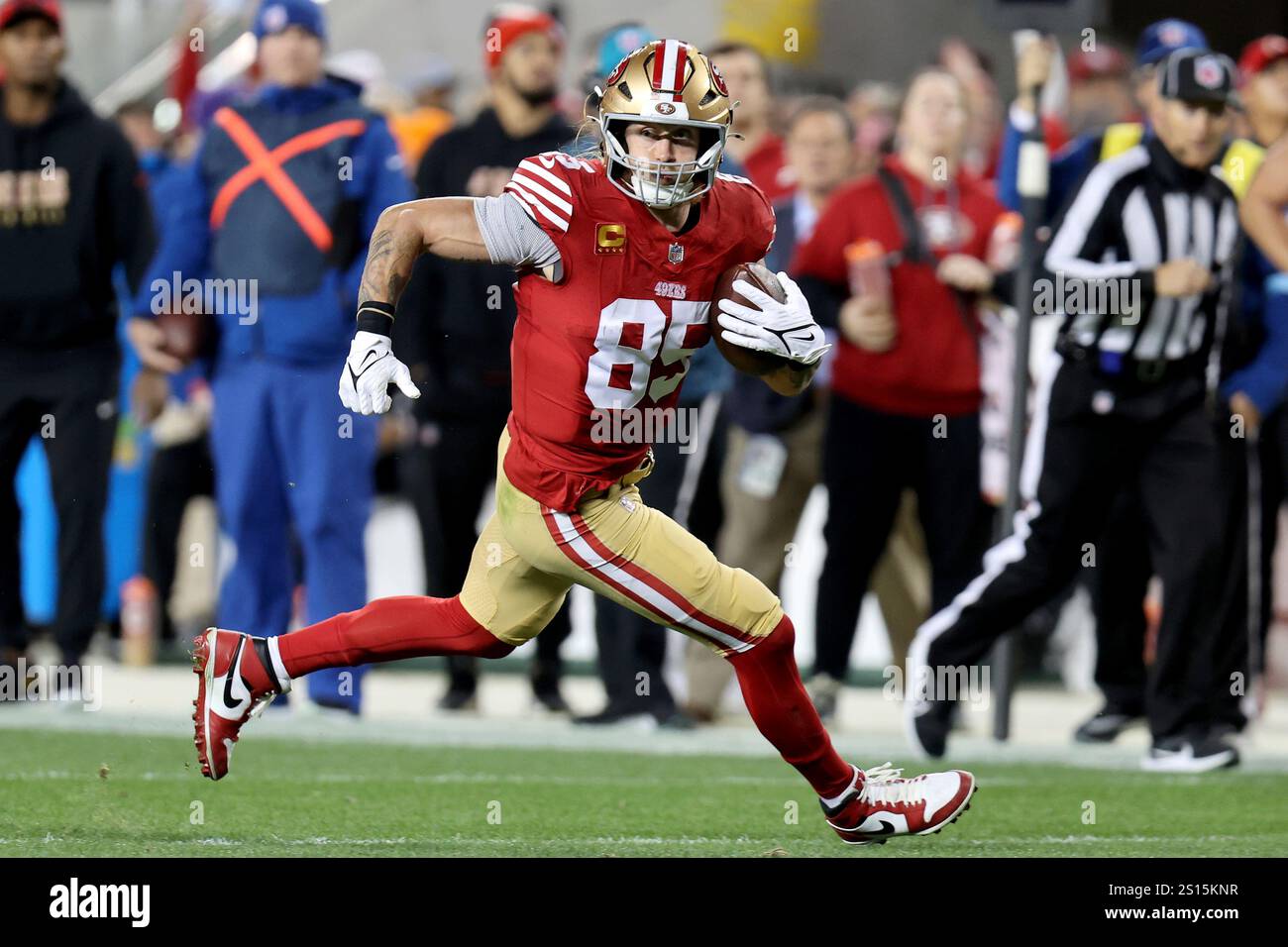 San Francisco 49ers tight end George Kittle (85) runs after a catch ...