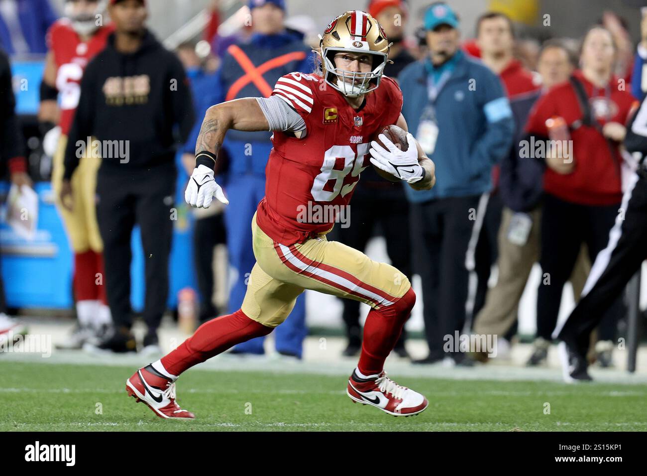 San Francisco 49ers tight end George Kittle (85) runs after a catch ...