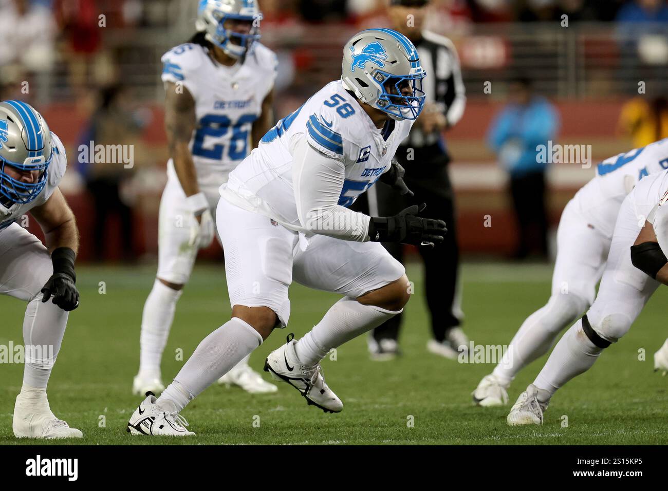 Detroit Lions offensive tackle Penei Sewell (58) blocks during an NFL ...