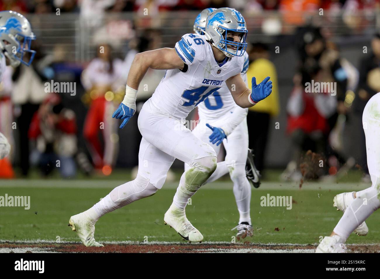 Detroit Lions linebacker Jack Campbell (46) defends during an NFL ...
