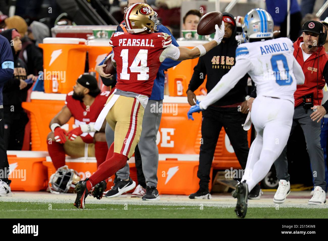 San Francisco 49ers wide receiver Ricky Pearsall (14) makes a catch ...