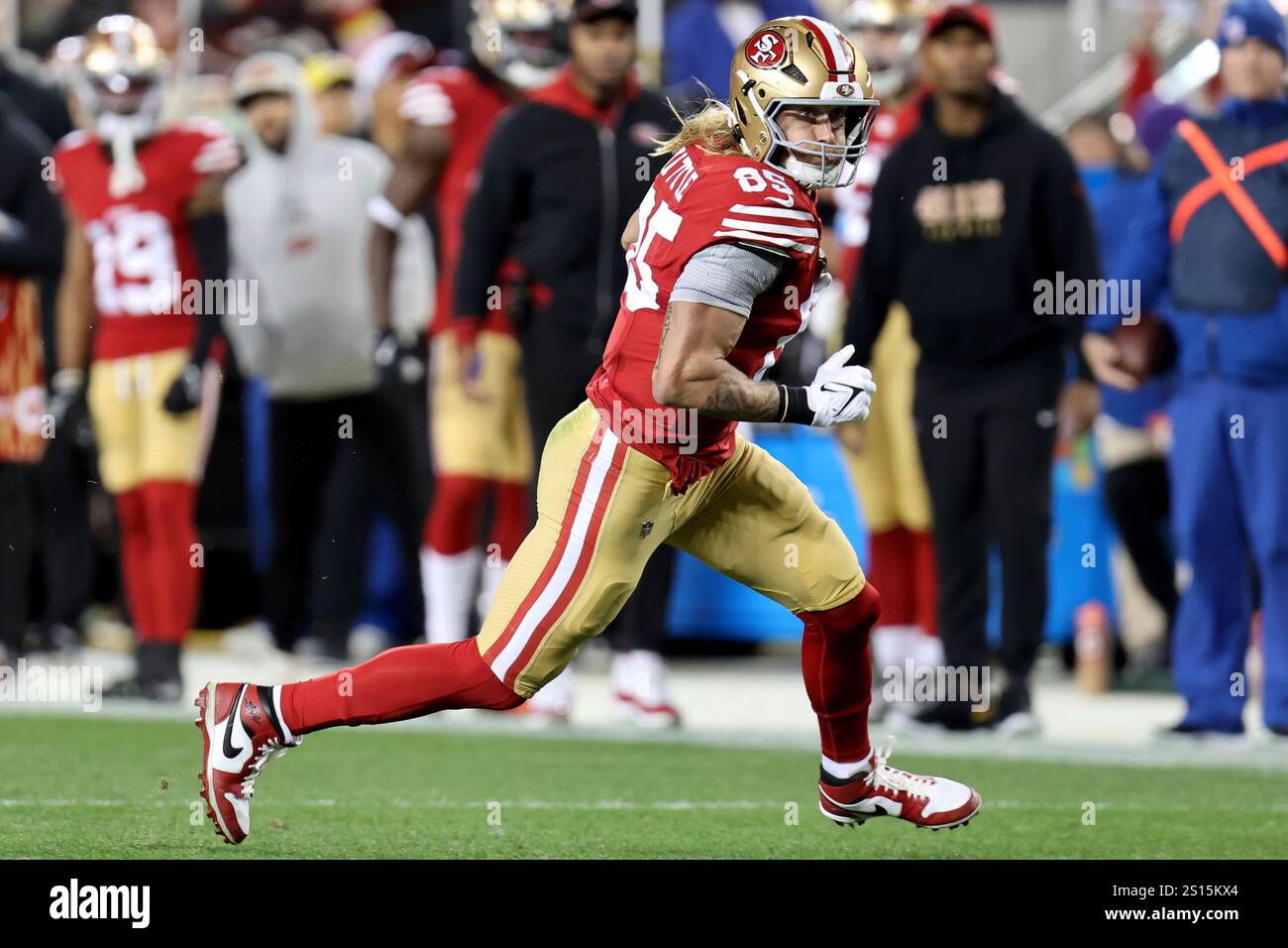 San Francisco 49ers tight end George Kittle (85) runs after a catch ...
