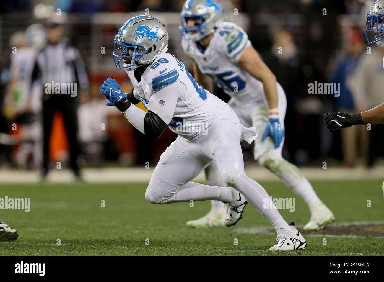 Detroit Lions linebacker Al-Quadin Muhammad (69) rushes during an NFL ...