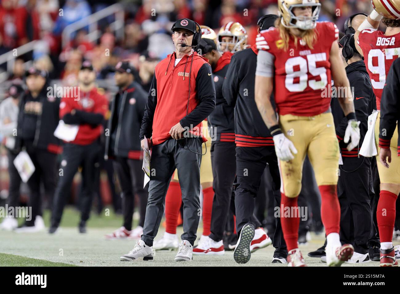 San Francisco 49ers head coach Kyle Shanahan stands on the sideline ...