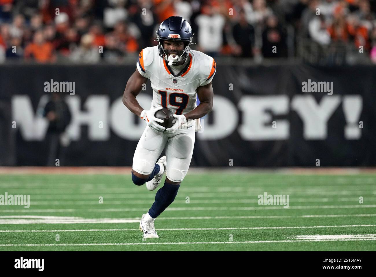 Denver Broncos wide receiver Marvin Mims Jr. returns a kick during the ...