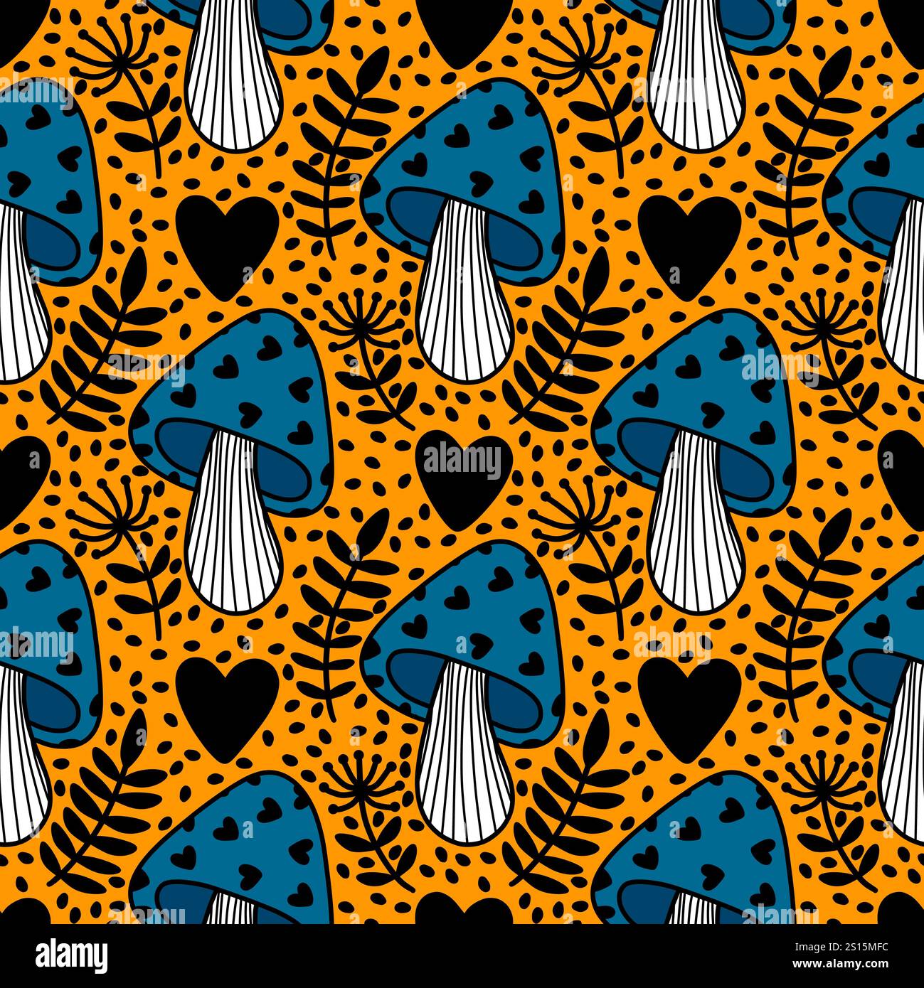 Valentine love hearts seamless 14 February mushrooms pattern for ...
