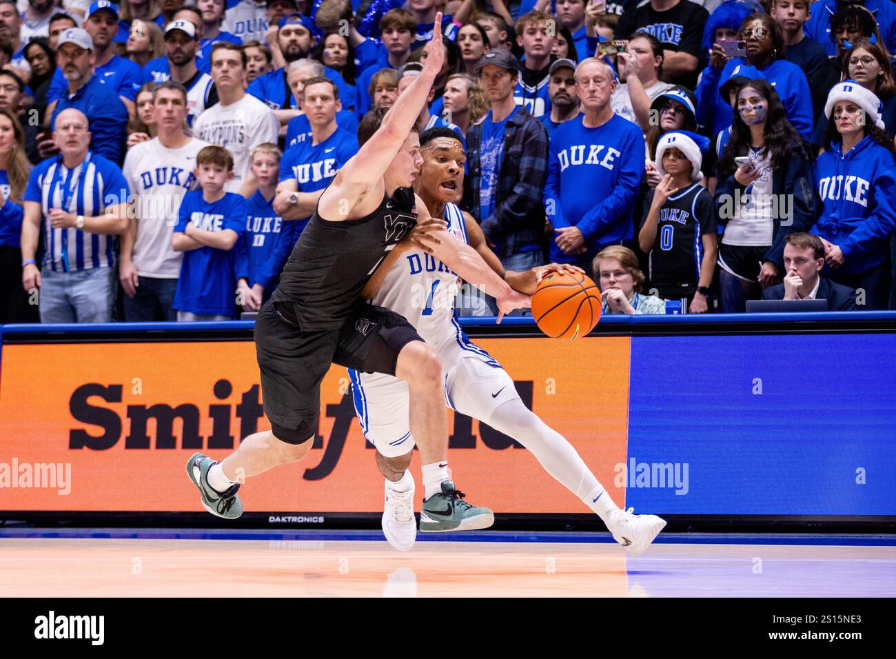 Durham, NC, USA. 31st Dec, 2024. Duke Blue guard Caleb Foster (1 ...