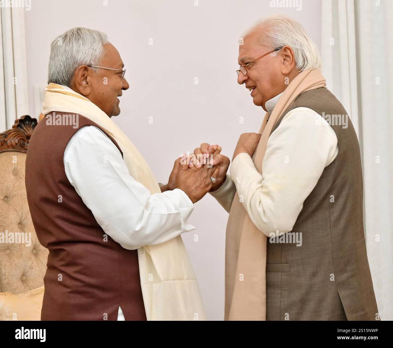 PATNA, INDIA - DECEMBER 31: Bihar Chief Minister Nitish Kumar welcoming ...