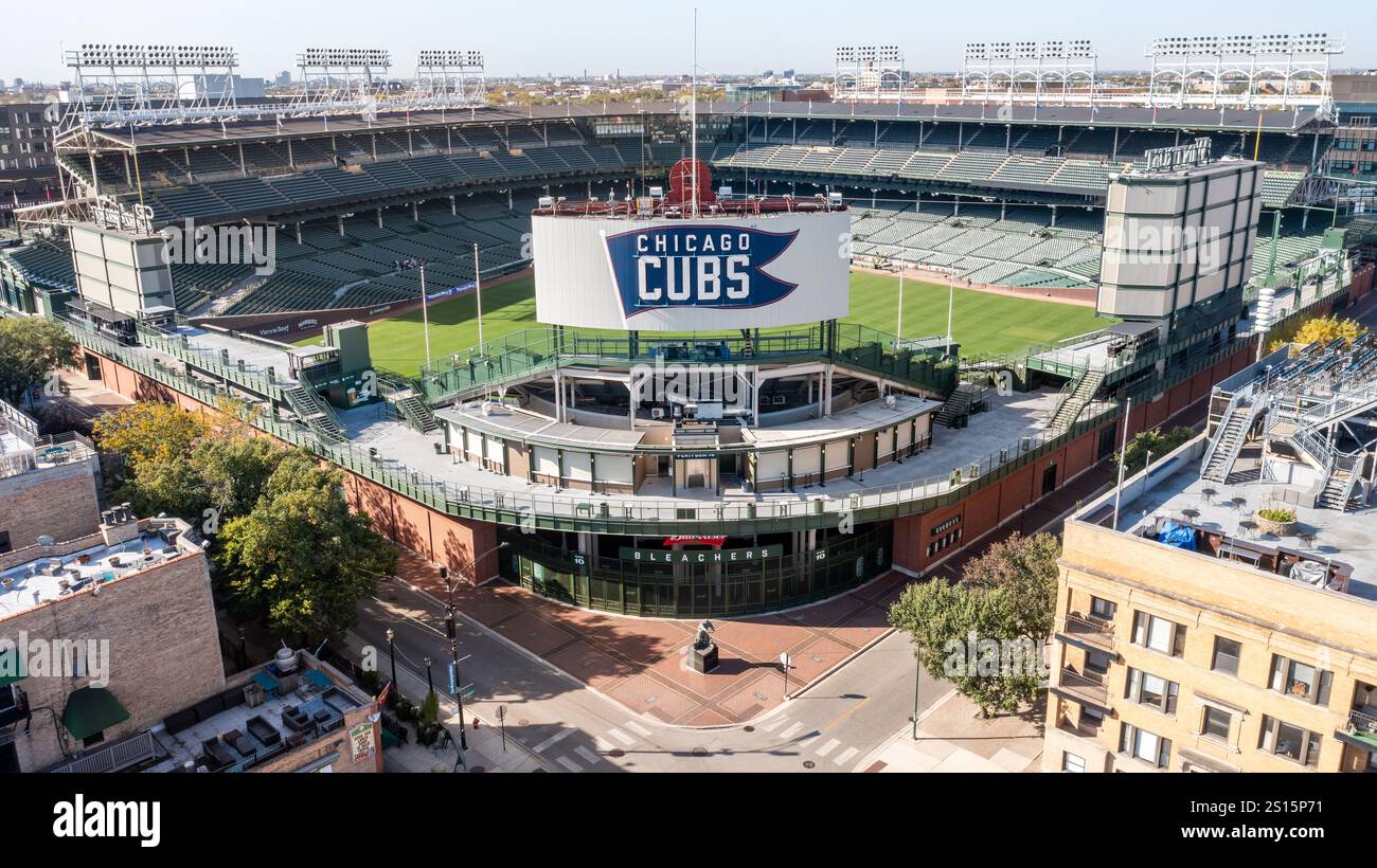 An aerial view of Major League Baseball's Chicago Cubs' Wrigley Field ...