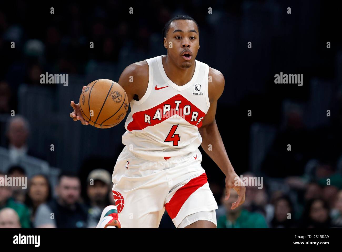 Toronto Raptors' Scottie Barnes plays against the Boston Celtics during ...