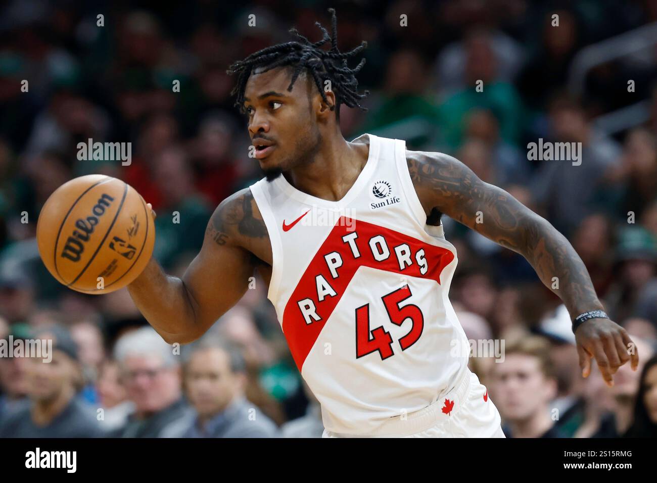 Toronto Raptors' Davion Mitchell plays against the Boston Celtics ...
