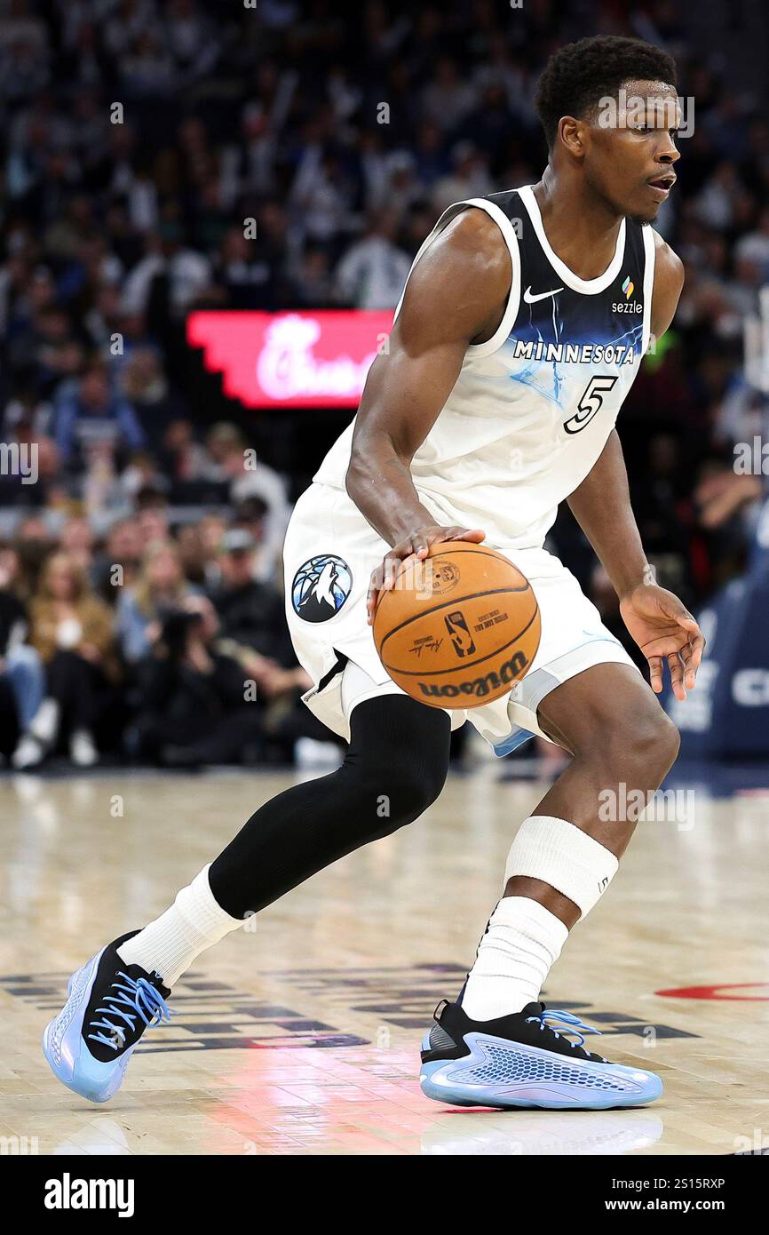 Minnesota Timberwolves guard Anthony Edwards (5) dribbles the ball ...