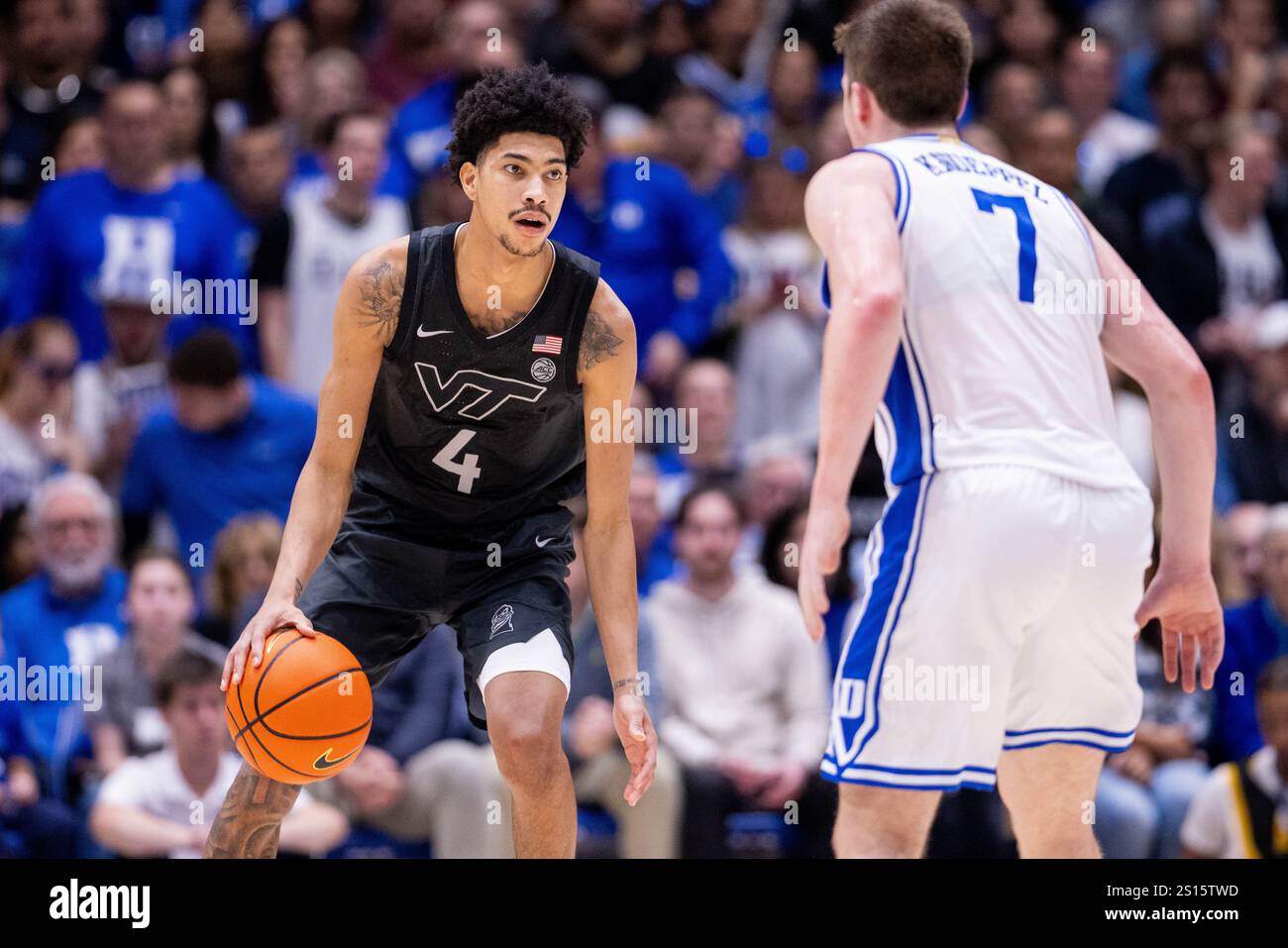 December 31, 2024: Virginia Tech guard Rodney Brown Jr. (4) brings the ...